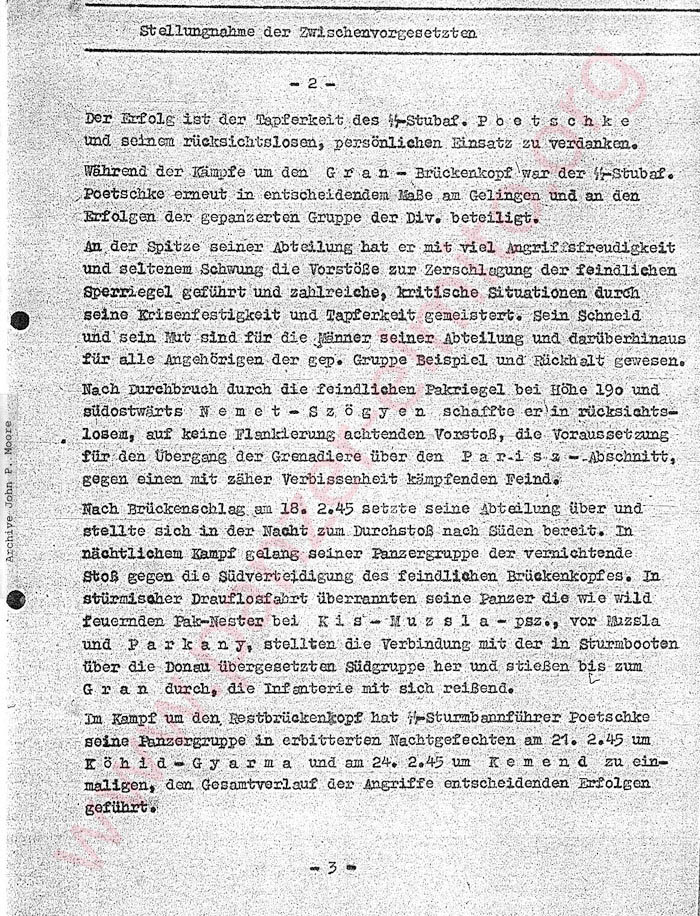 Vorgeschlagene Auszeichnung des SS-Sturmbannführers Werner Poetschke ...