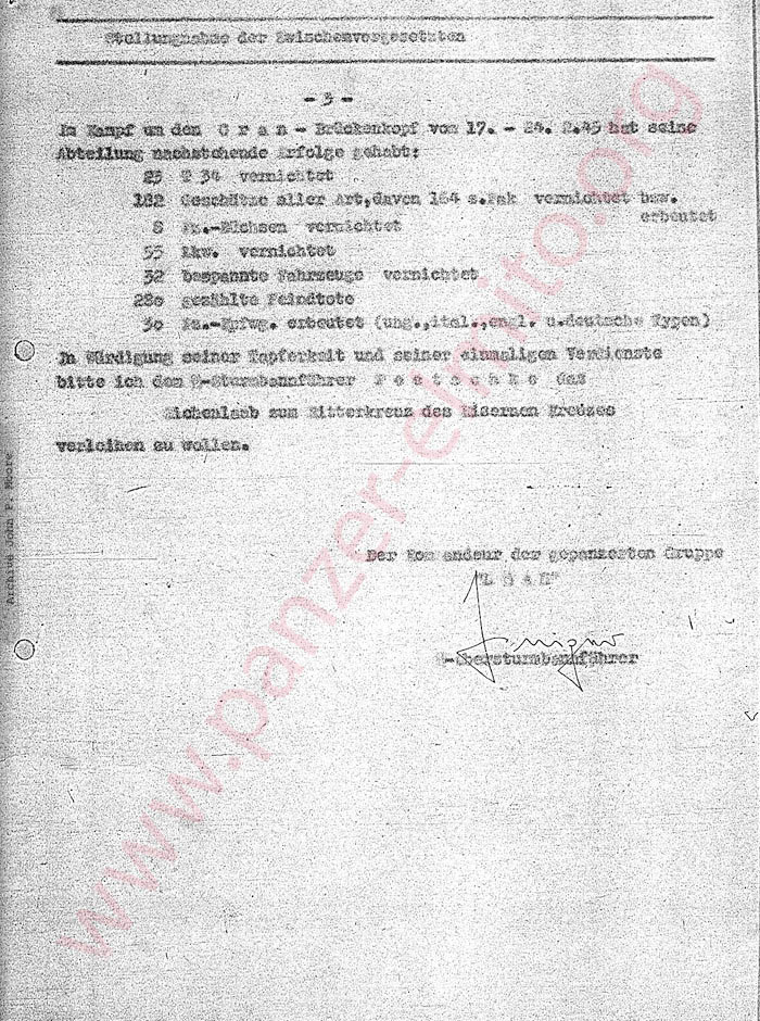 Vorgeschlagene Auszeichnung des SS-Sturmbannführers Werner Poetschke ...