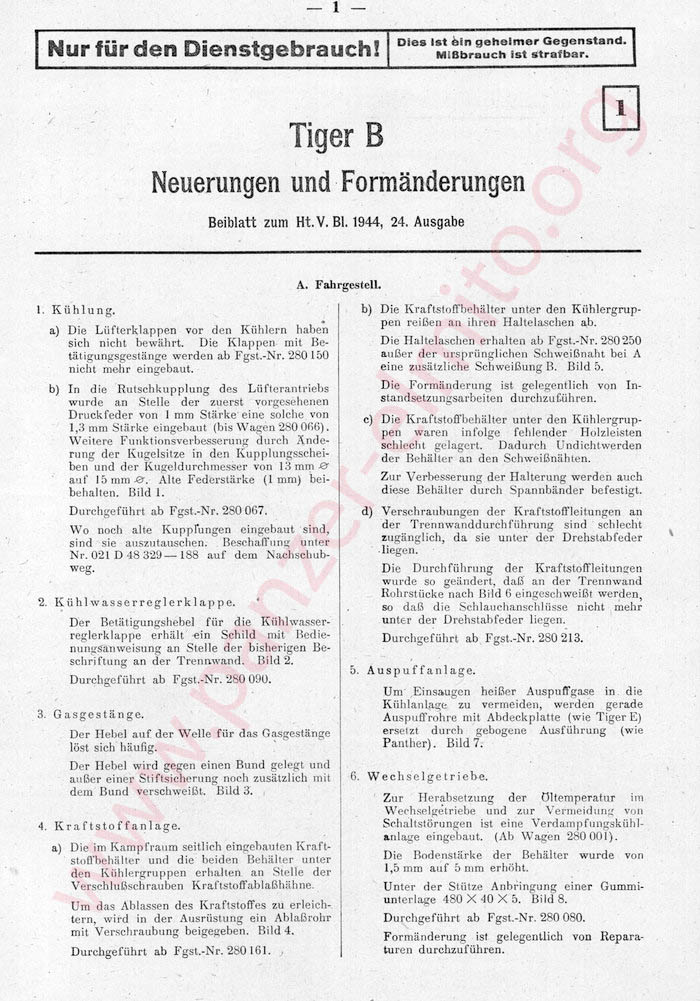 Tiger B: Neuerungen und Formänderungen (Wa Prüf 6, 18.11.1944)